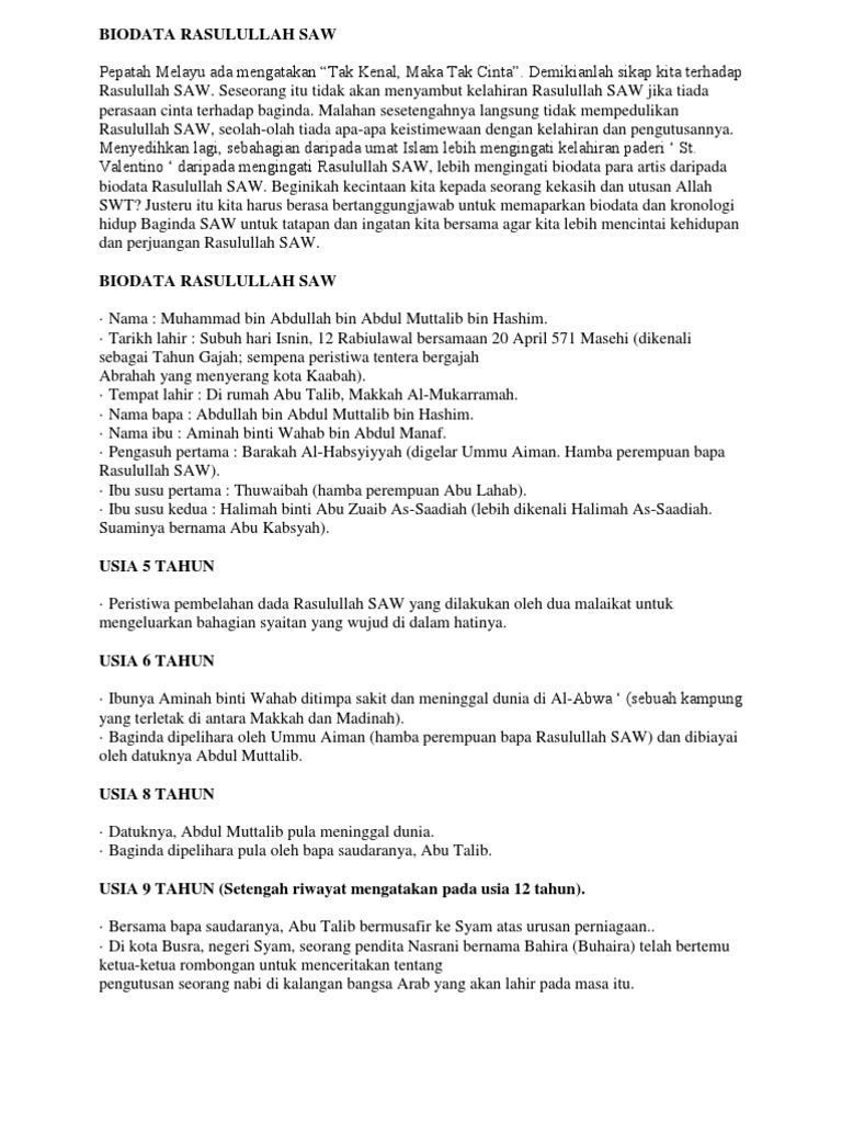 Biodata Rasulullah Saw | PDF