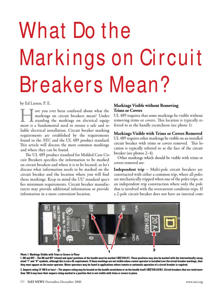 Circuit Breaker Markings Iaei Pdf Hvac Power Engineering