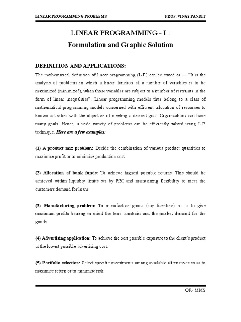 LPP | PDF | Linear Programming | Mathematical Optimization