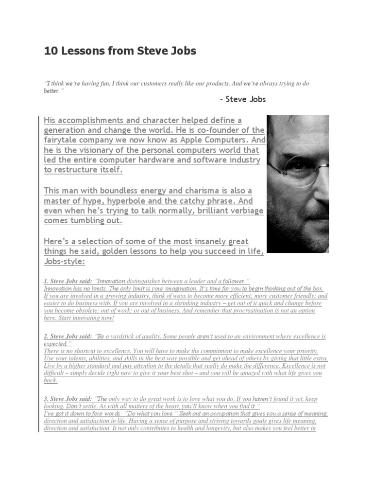 10 Lessons From Steve Job | PDF | Steve Jobs | Contentment