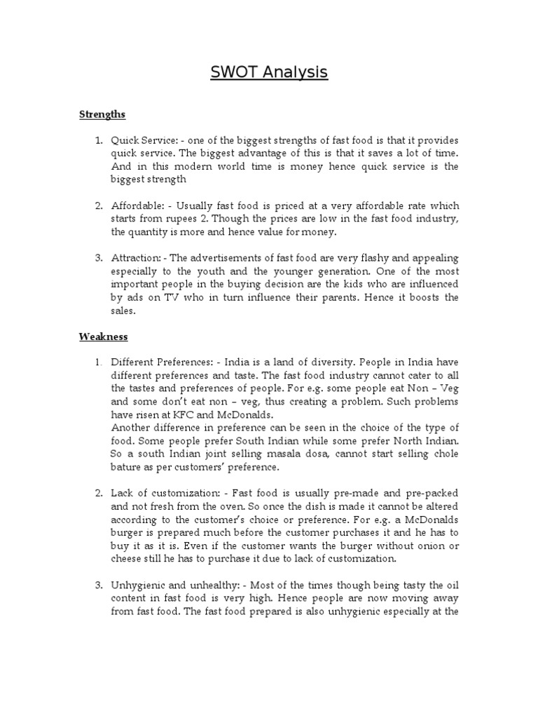 SWOT Analysis | PDF | Fast Food | Foods