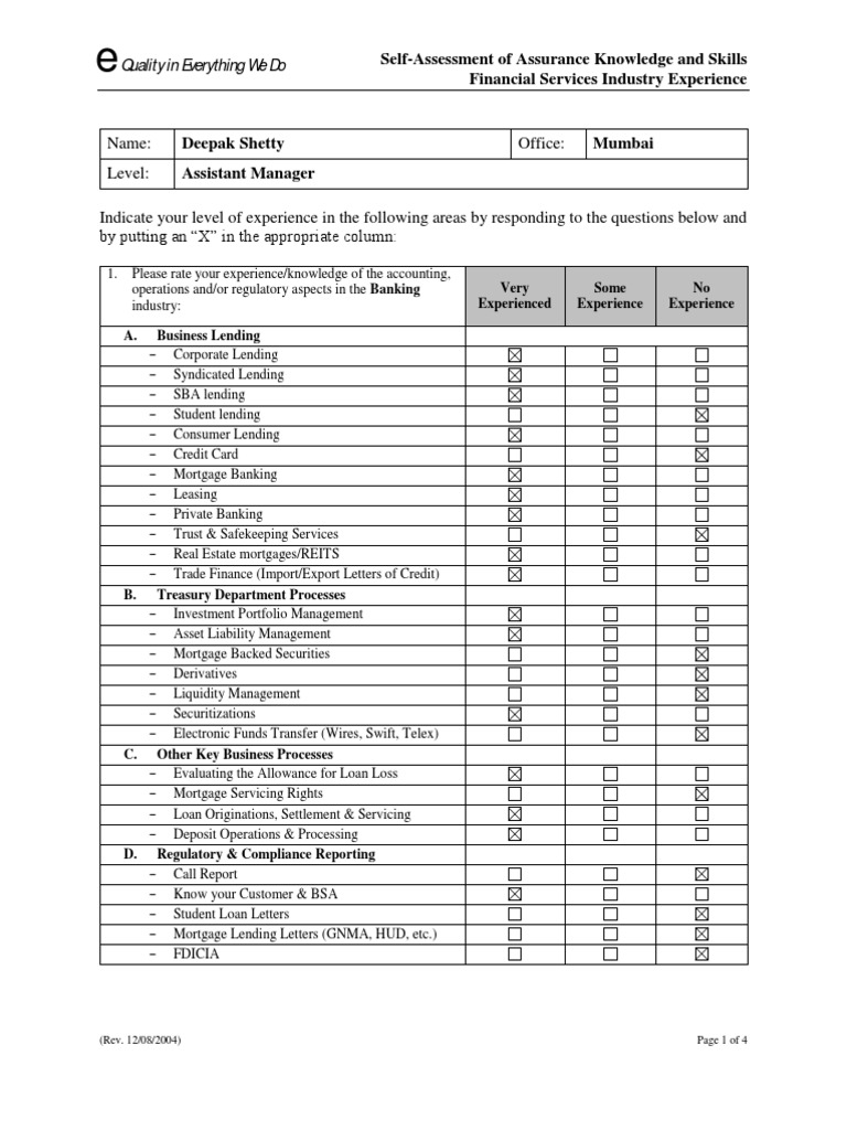 Self-Assessment Form Fin - Svcs | PDF | Derivative (Finance) | Banks