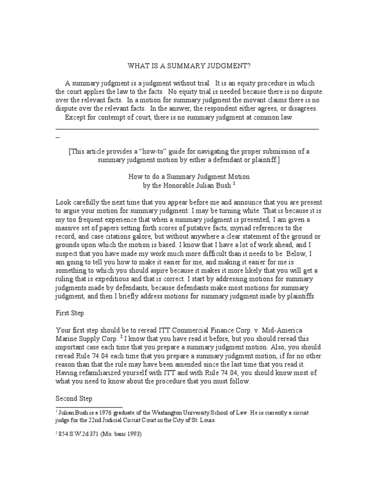 How To Do A Summary Judgment | Summary Judgment | Pleading