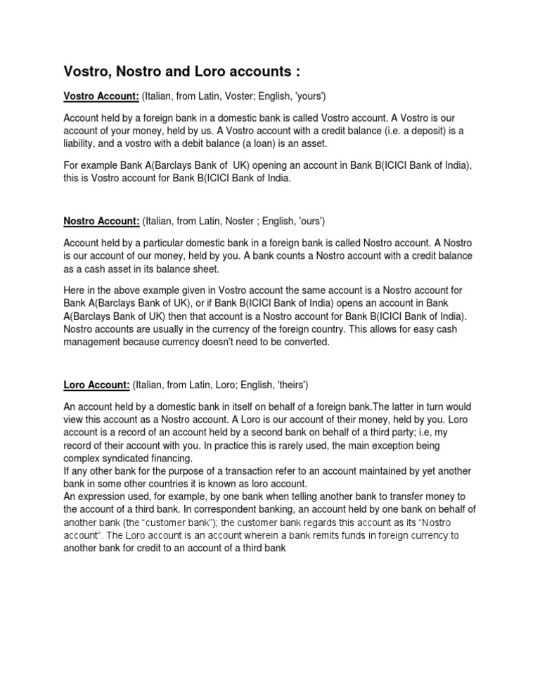 Nostro, Vostro &loro | PDF