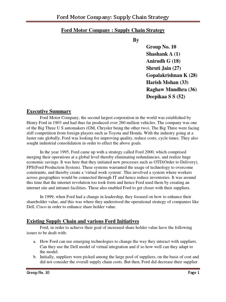 Group 10 - Ford Case Analysis | PDF | Ford Motor Company | Supply Chain