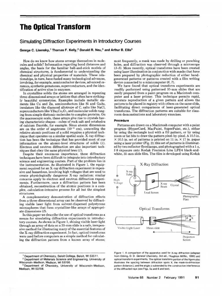Simulating Diffraction Experiments Using Optical Transforms: An ...