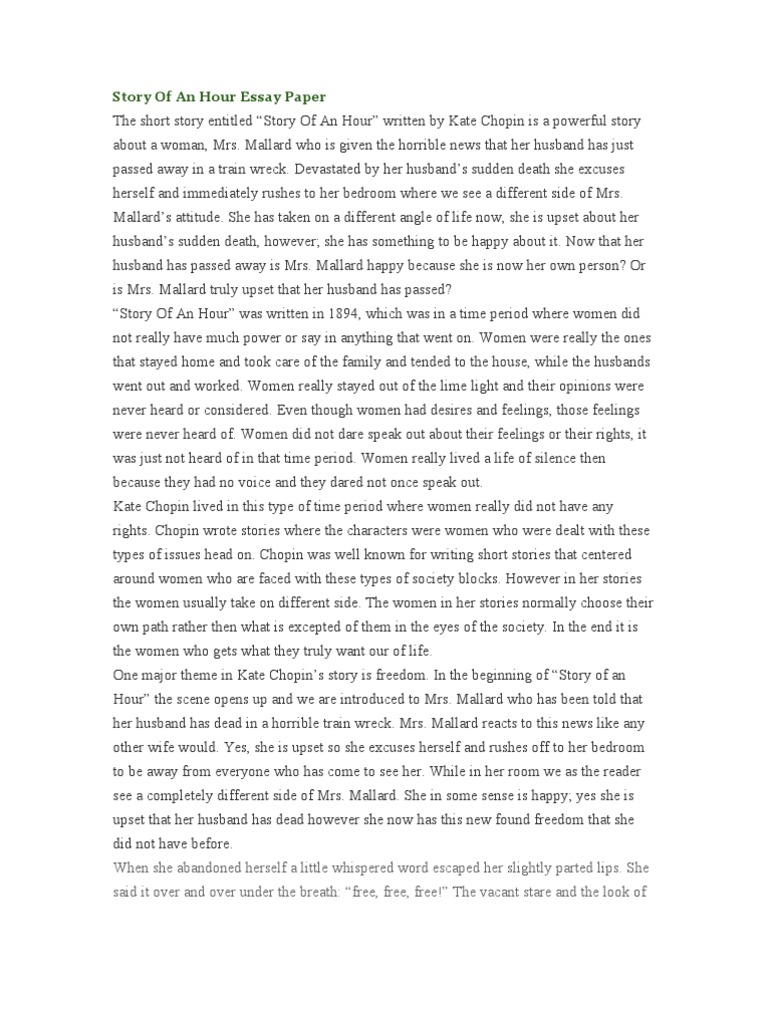 Story of An Hour Essay | PDF