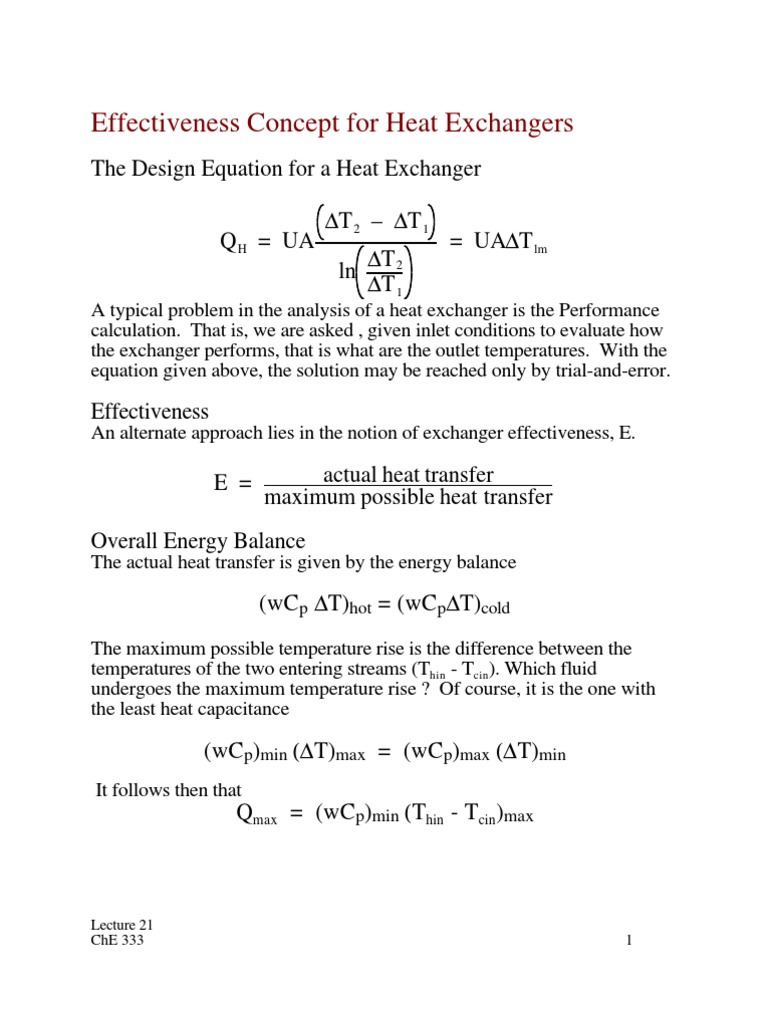 Heat Exchanger Effectiveness PDF | PDF | Heat Exchanger | Heat