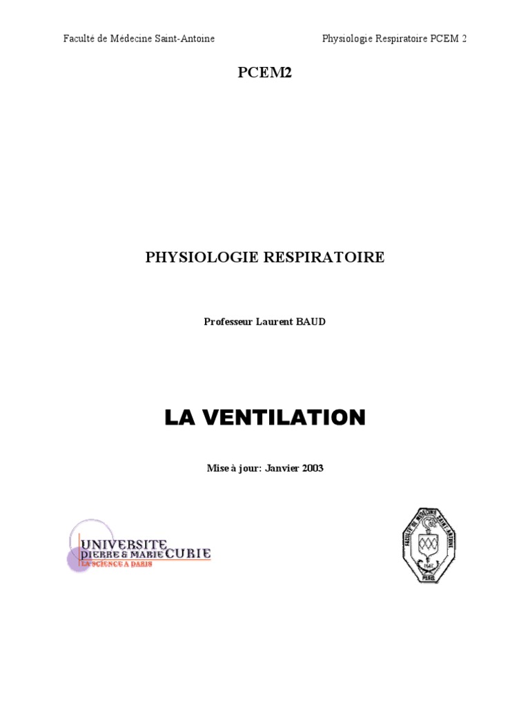 P2 Physio Respir Ventilation | PDF | Respiration | Poumon