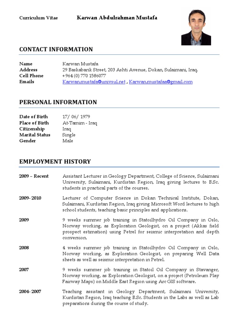CV Karwan Mustafa | PDF | Norway | Iraqi Kurdistan
