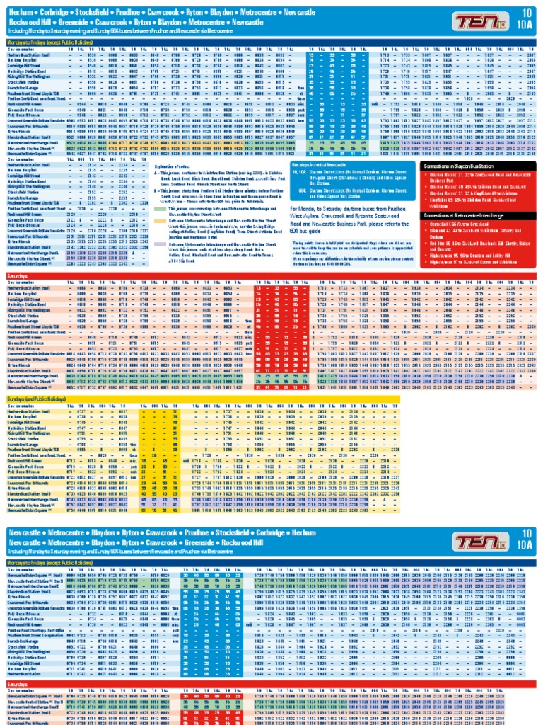 10/10a Hexham Newcastle upon Tyne Blaydon Bus Timetable | Bus Transport ...