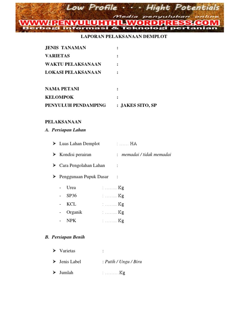Laporan Pelaksanaan Demplot | PDF