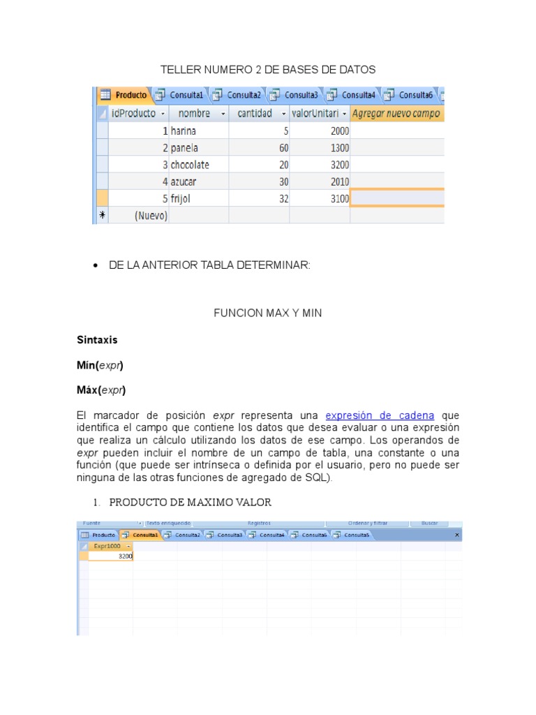 Taller Numero 2 de Bases de Datos | PDF | SQL | Tabla (base de datos)
