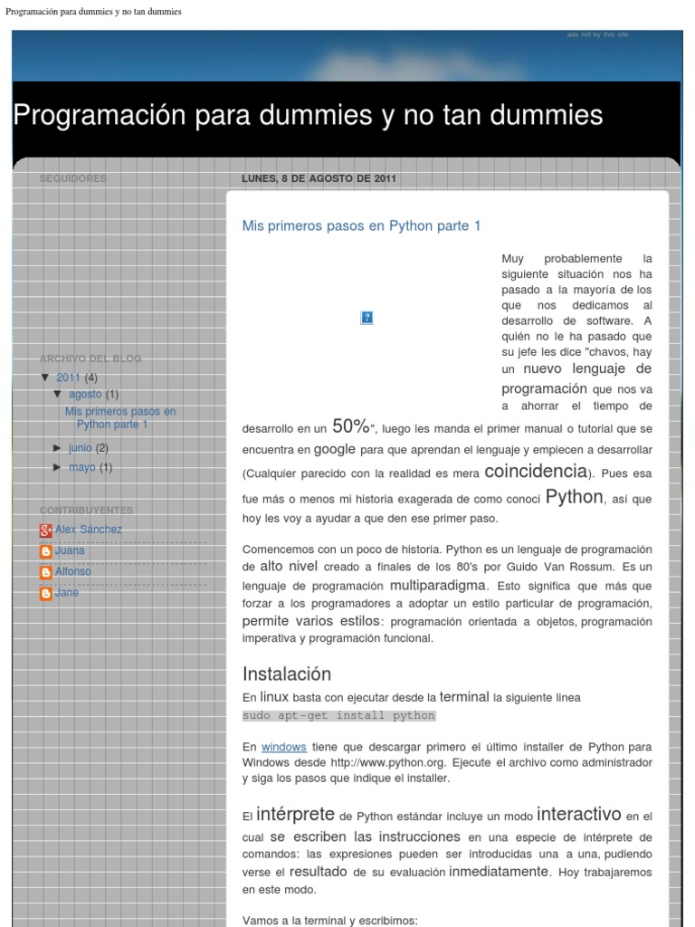 Programación para Dummies y No Tan Dummies | PDF | Python (lenguaje de ...