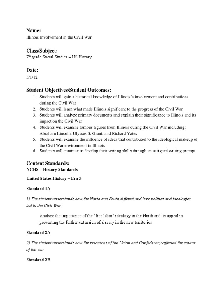 IL Civil War Lesson Plan | PDF