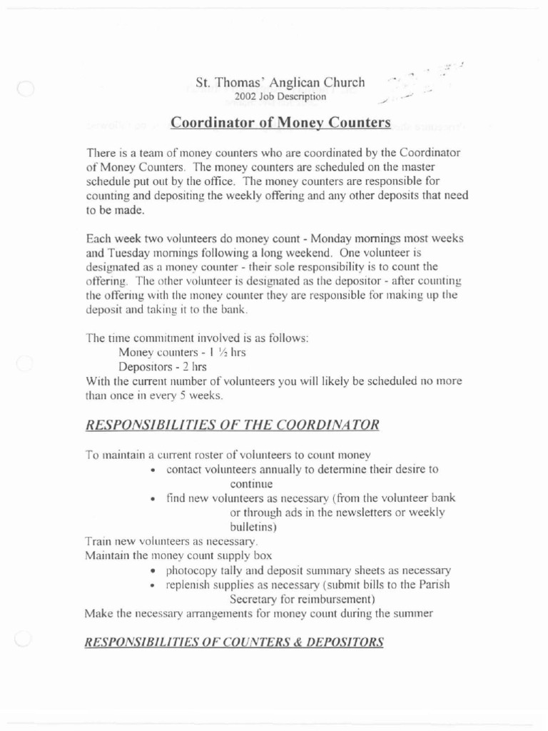 Money Counter Coordinator Role | PDF | Law
