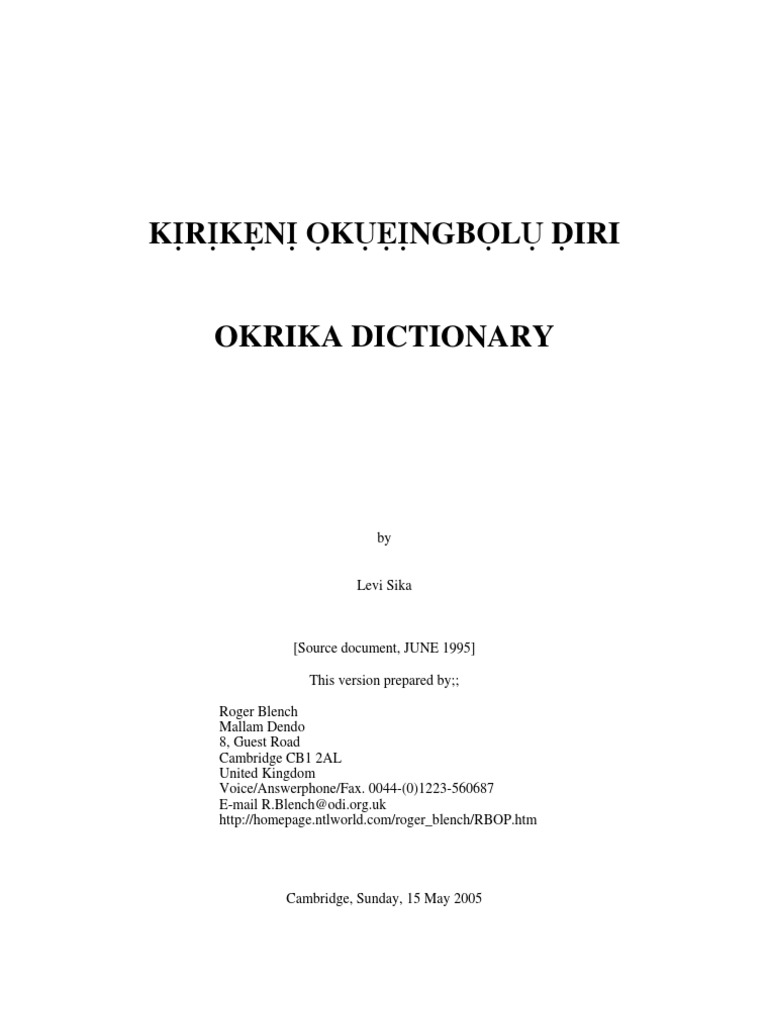 Okrika Dictionary | PDF | Vowel | Consonant