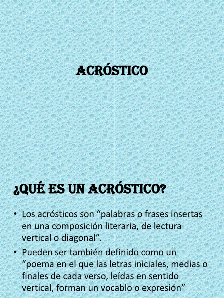 Definición y ejemplos de acrósticos | PDF | Poética | Poesía