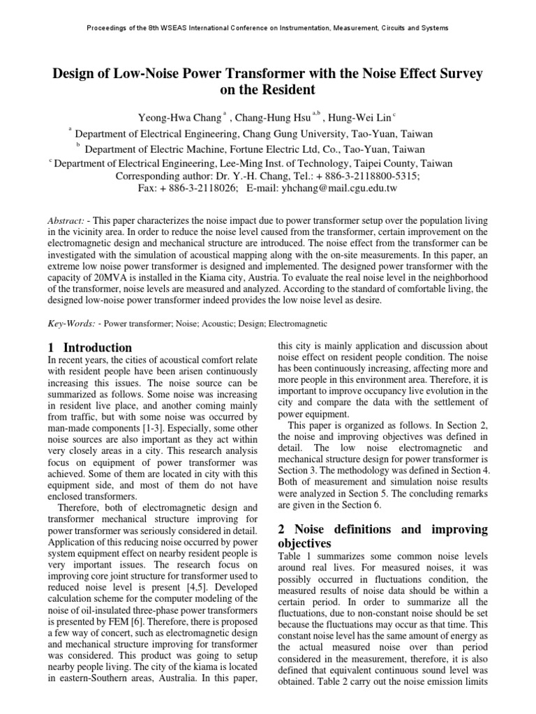 Design of Low-Noise Power Transformer With The Noise Effect Survey ...