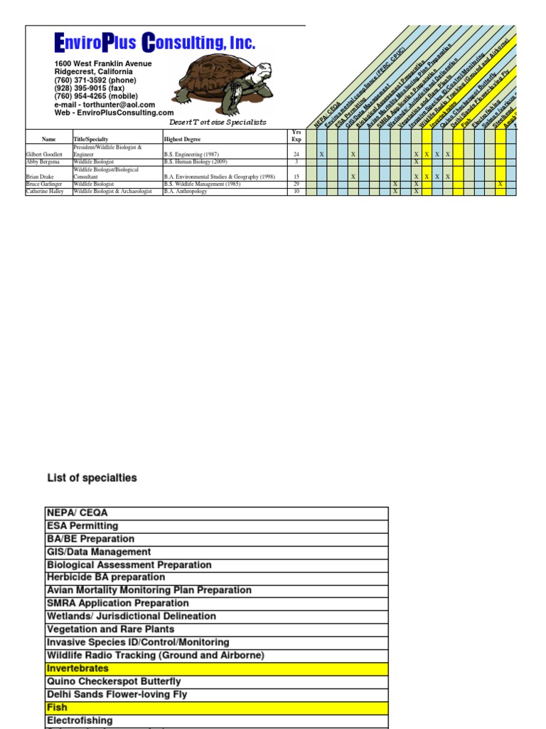 EPC Experience Table | PDF