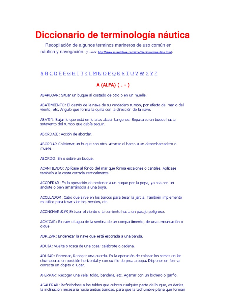 Diccionario de Terminología Náutica: Recopilación de Algunos Terminos ...