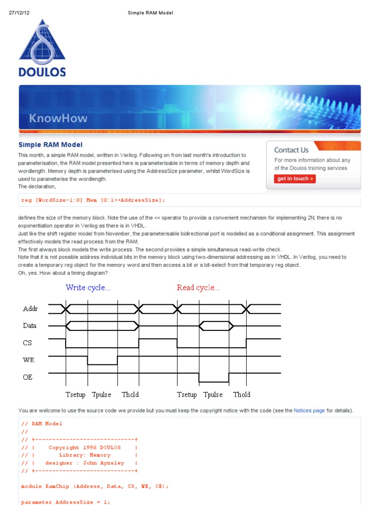 Simple RAM Model - Doulos | PDF | Random Access Memory | C (Programming Language)