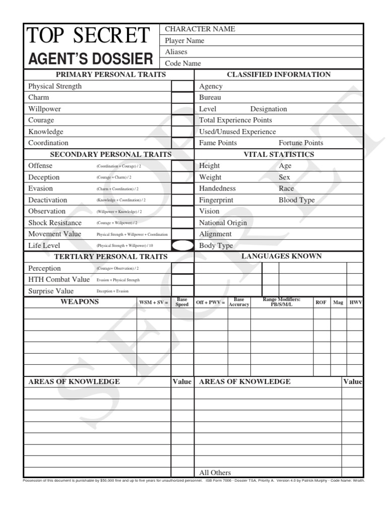 Top Secret - Agent's Dossier | PDF