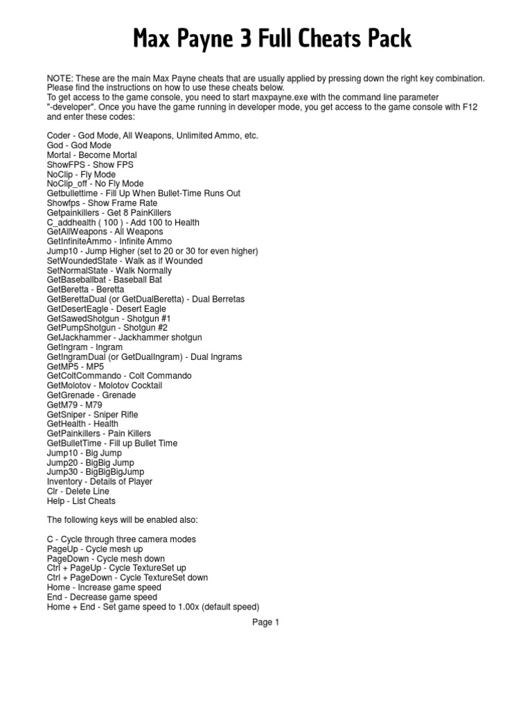 Max Payne 3 Full Cheat Pack | PDF