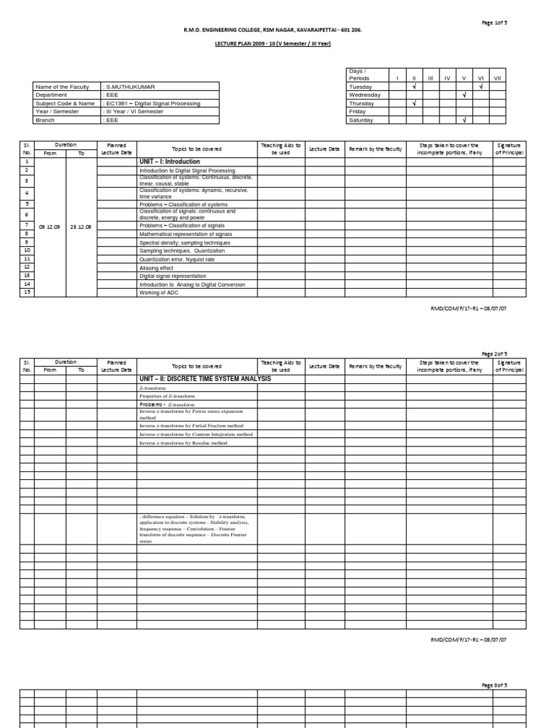Lecture Plan Format | PDF