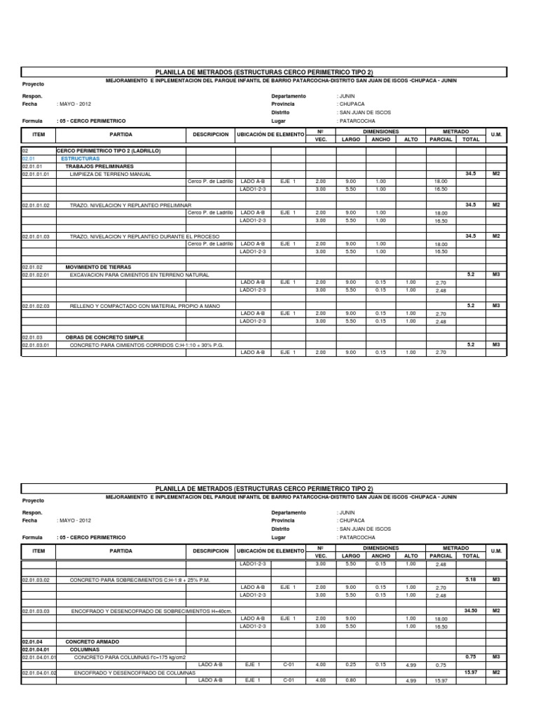 Metrado Cemt | PDF
