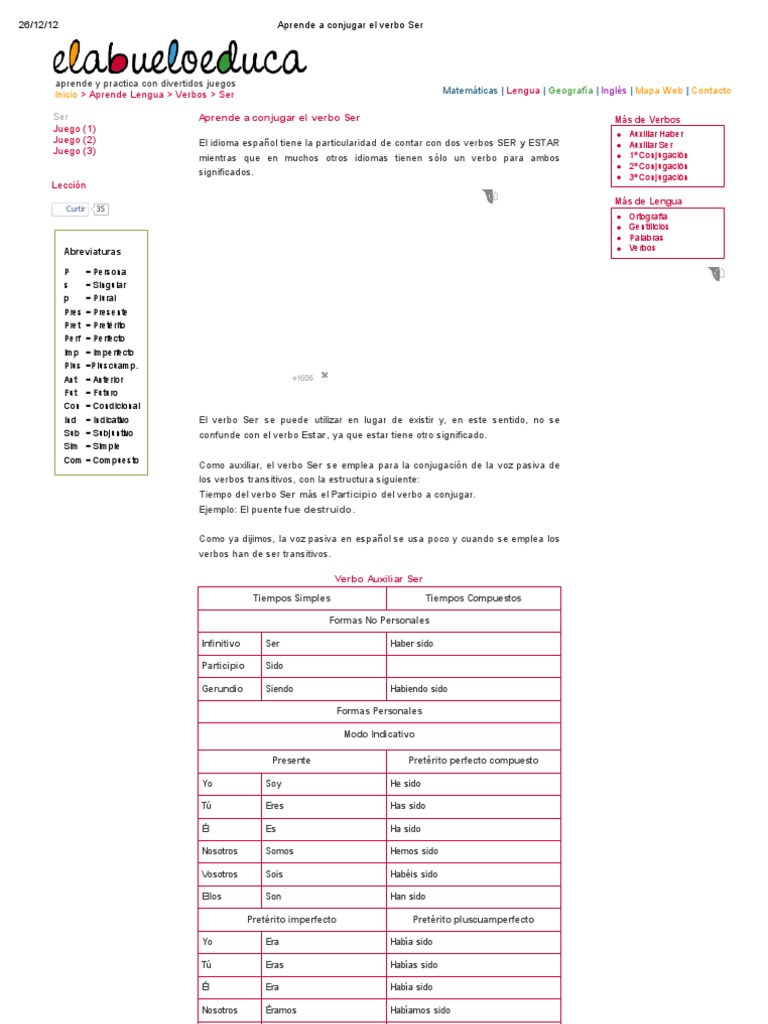 Conjugación del verbo Ser en español | PDF | Verbo | Lingüística
