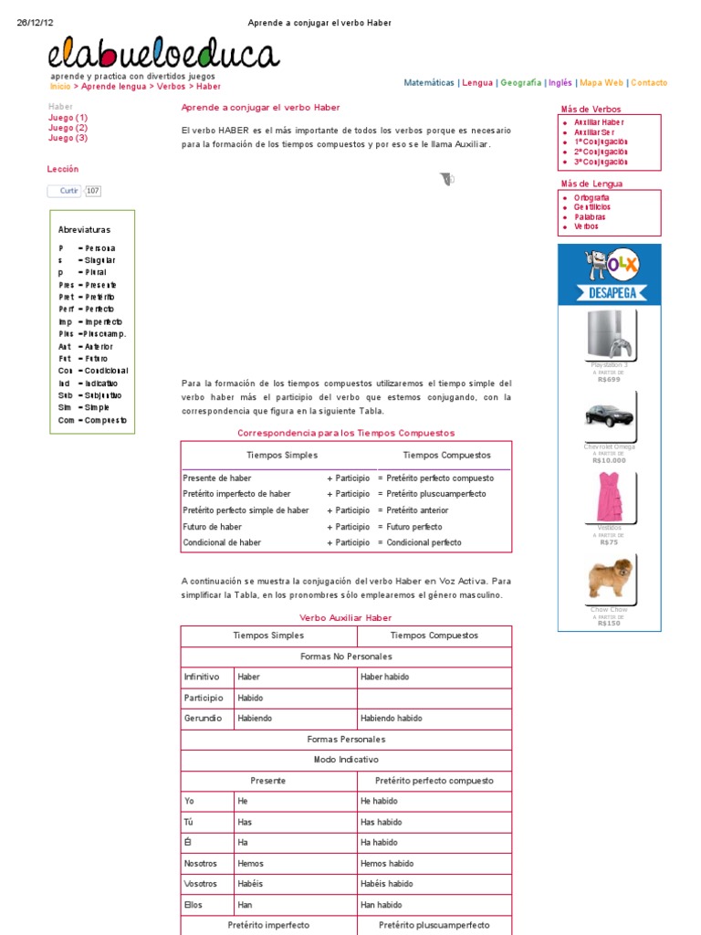 Conjugación del verbo Haber | PDF | Verbo | Sintaxis