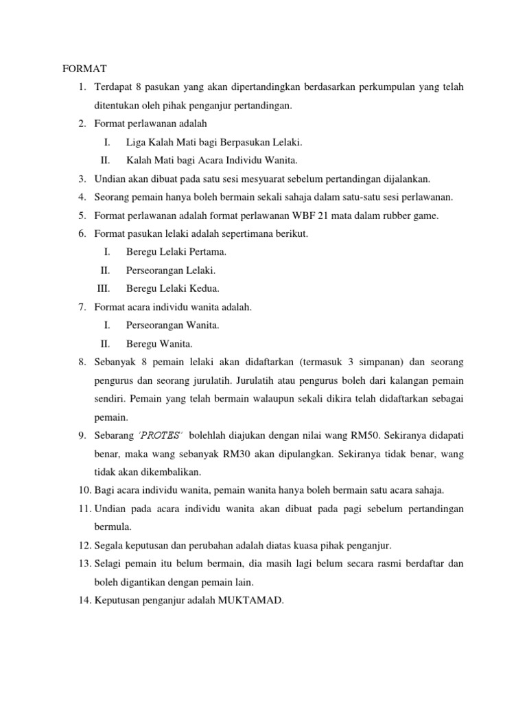 Format Pertandingan Badminton | PDF