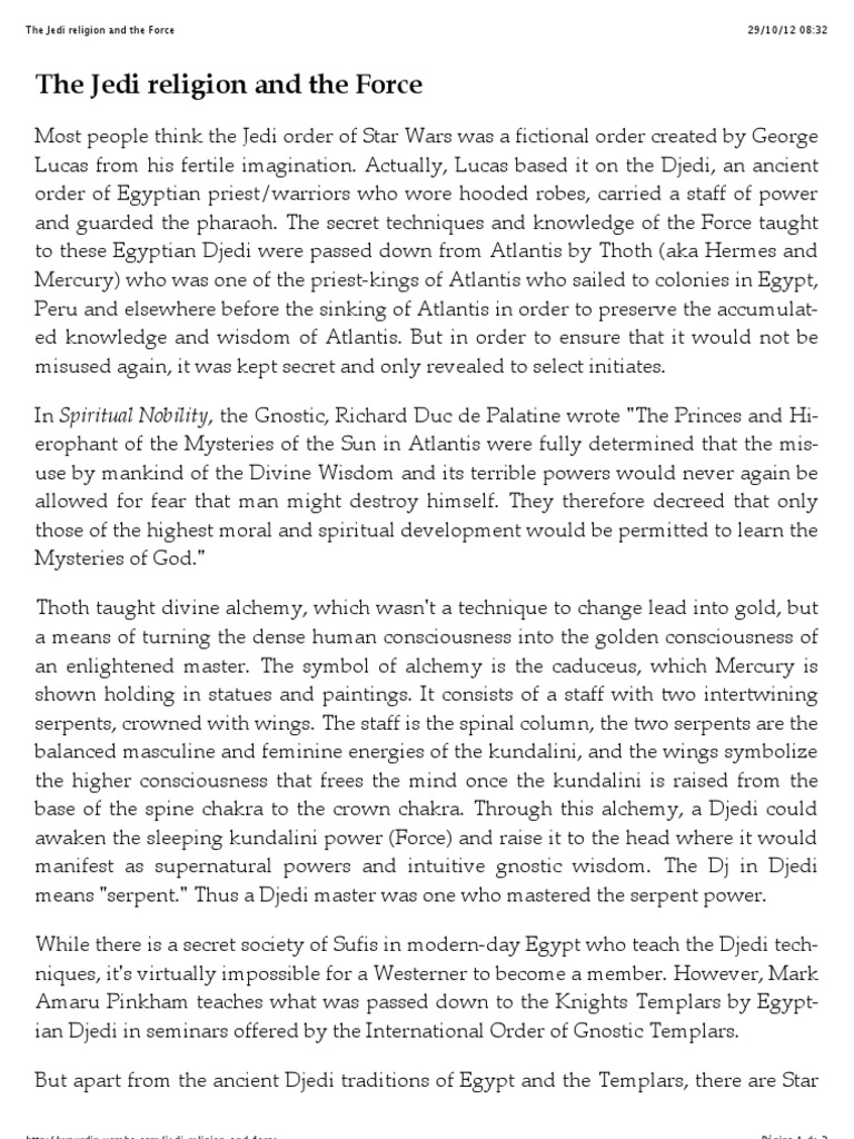 The Jedi Religion and The Force | PDF | The Force (Star Wars) | Serpent ...