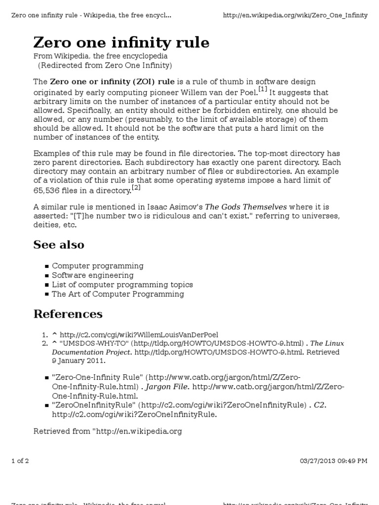 Zero One Infinity Rule | PDF | Wikipedia | Directory (Computing)