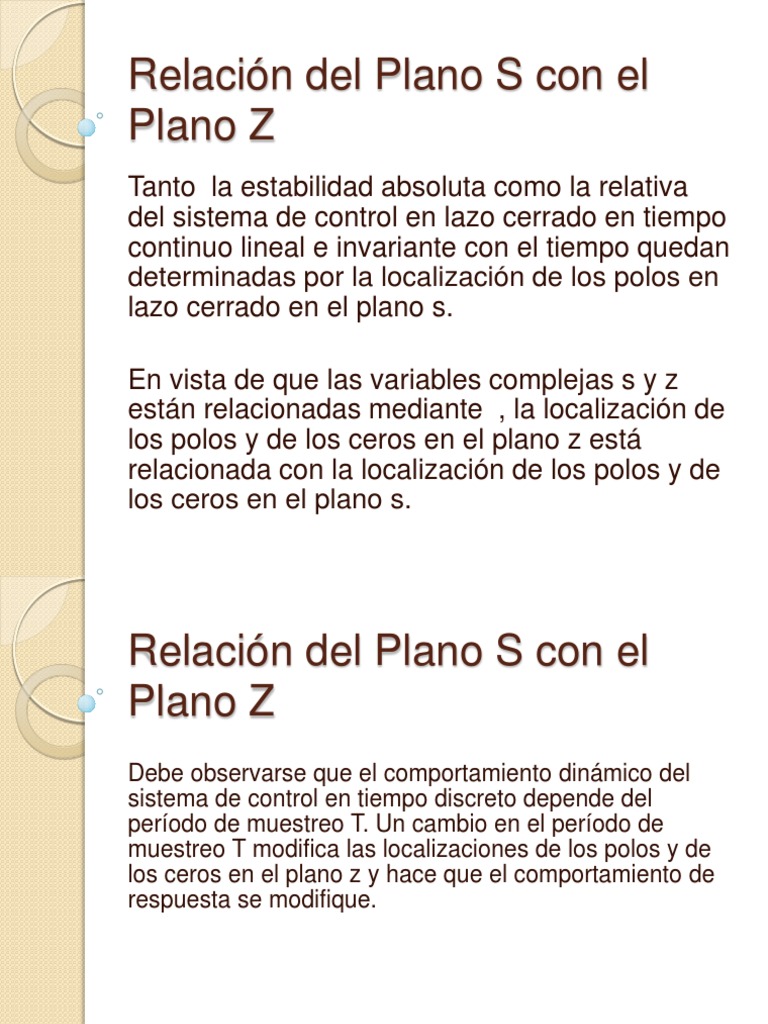 Relación del Plano S con el Plano Z | PDF | Sistema de control ...