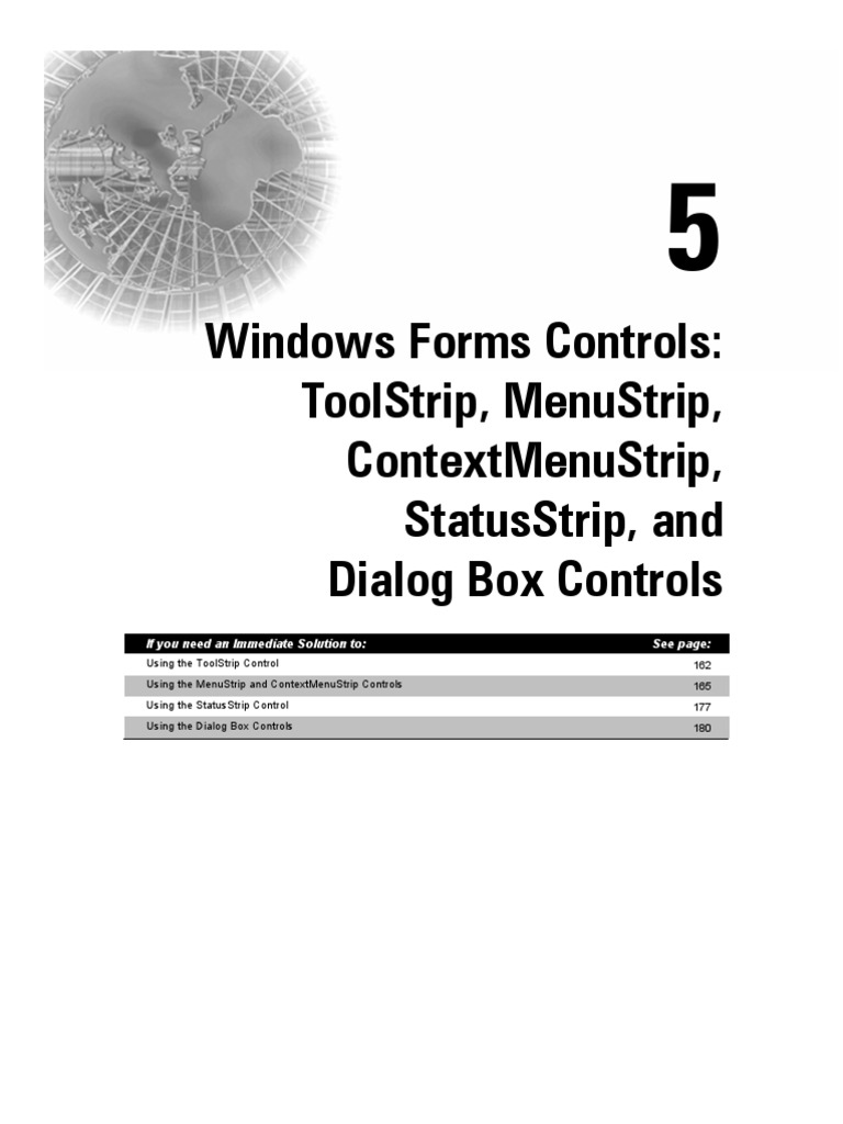 5 TLSTRP, Menustrp, CntxtMenustrp, StatusStrp, Dlgboxcntrl | PDF | Menu (Computing) | Graphical ...