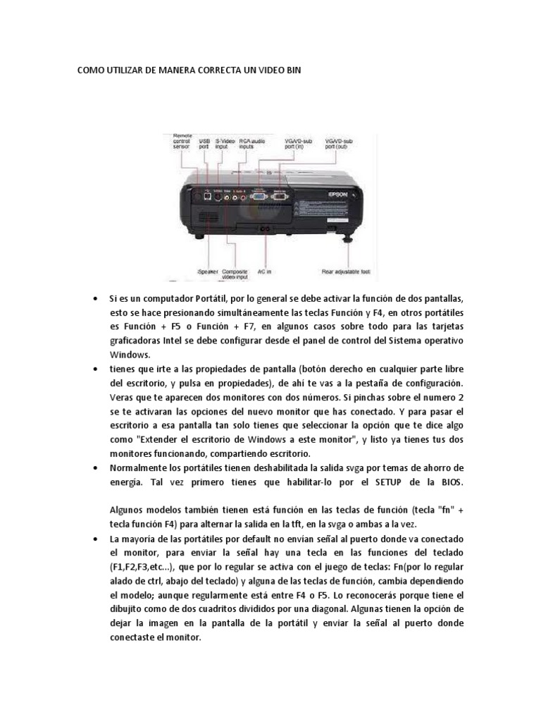 Uso correcto de video bin en portátiles | PDF