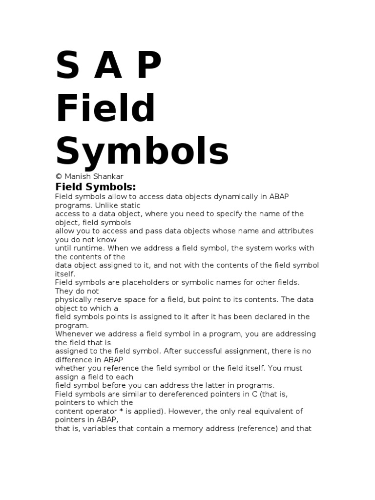 Abap Field Symbol Details Data Type Pointer Computer Programming