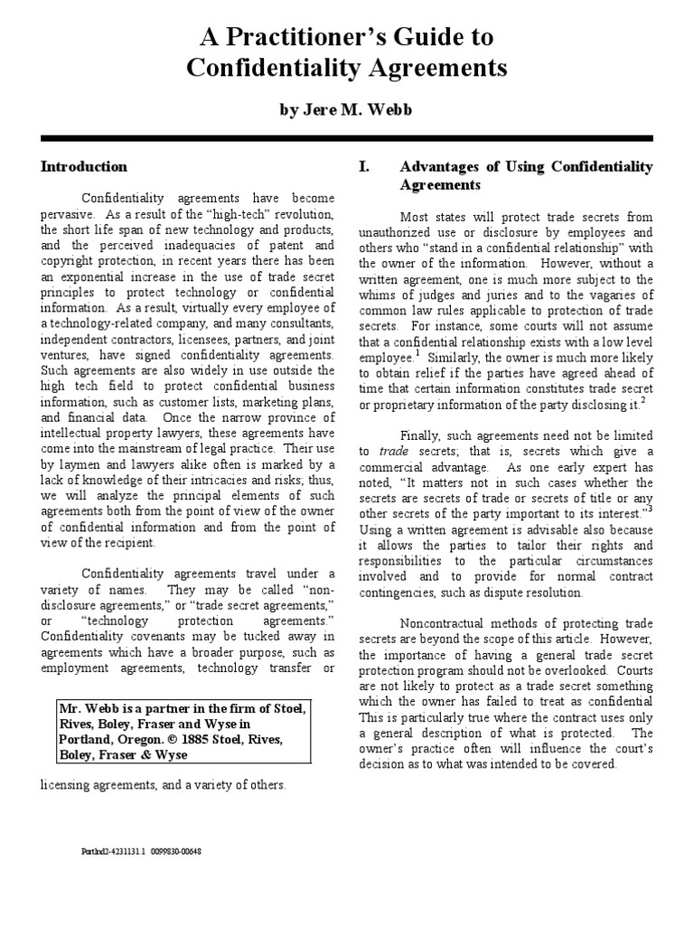 Confidentiality Agreement Guide | PDF | Trade Secret | Non Disclosure Agreement
