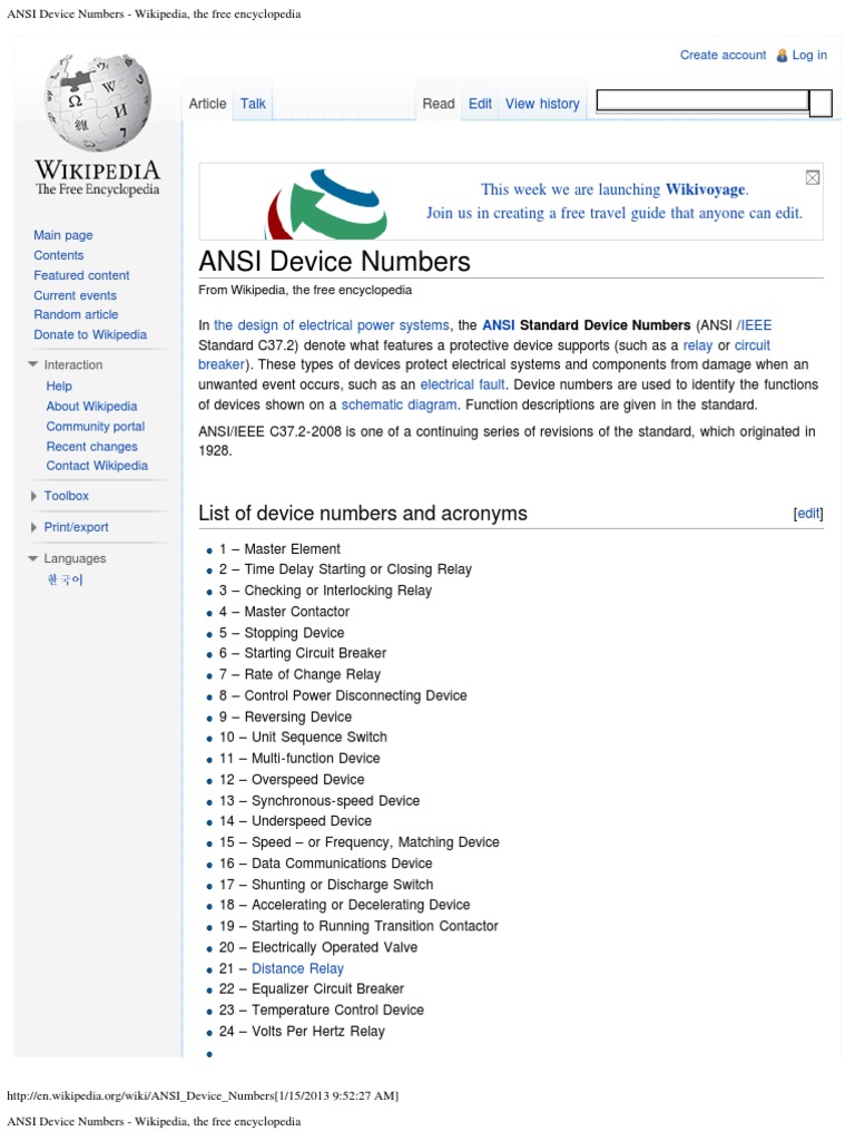 ANSI Device Numbers - Wikipedia, The Free Encyclopedia | PDF | Relay ...