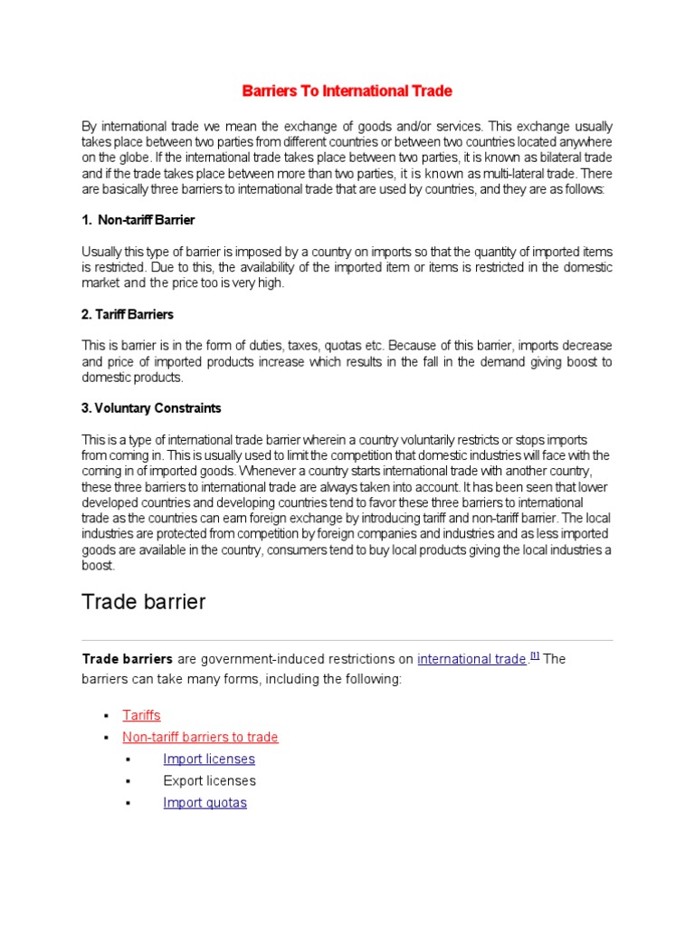 Key Barriers to International Trade | PDF | Trade Barrier | Free Trade