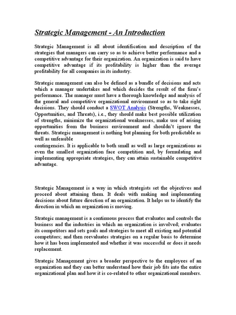 Strategic Management - An Introduction | Strategic Management | Goal