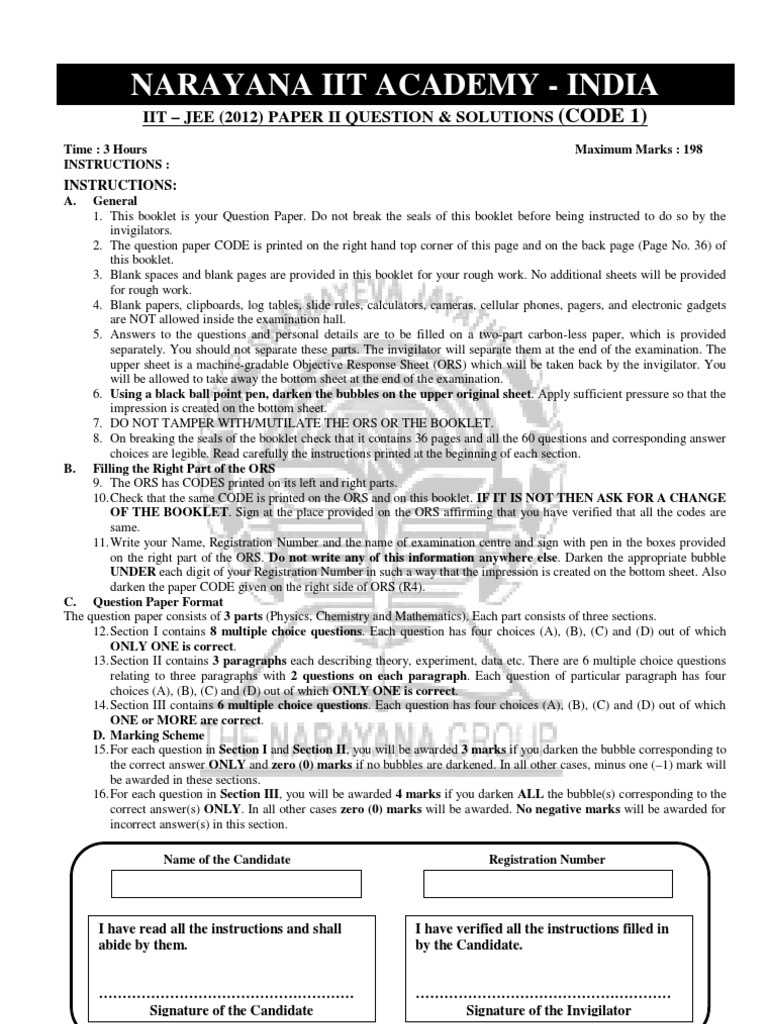 IIT JEE Advanced Model Question Paper With Detailed Solutions 1 | PDF ...