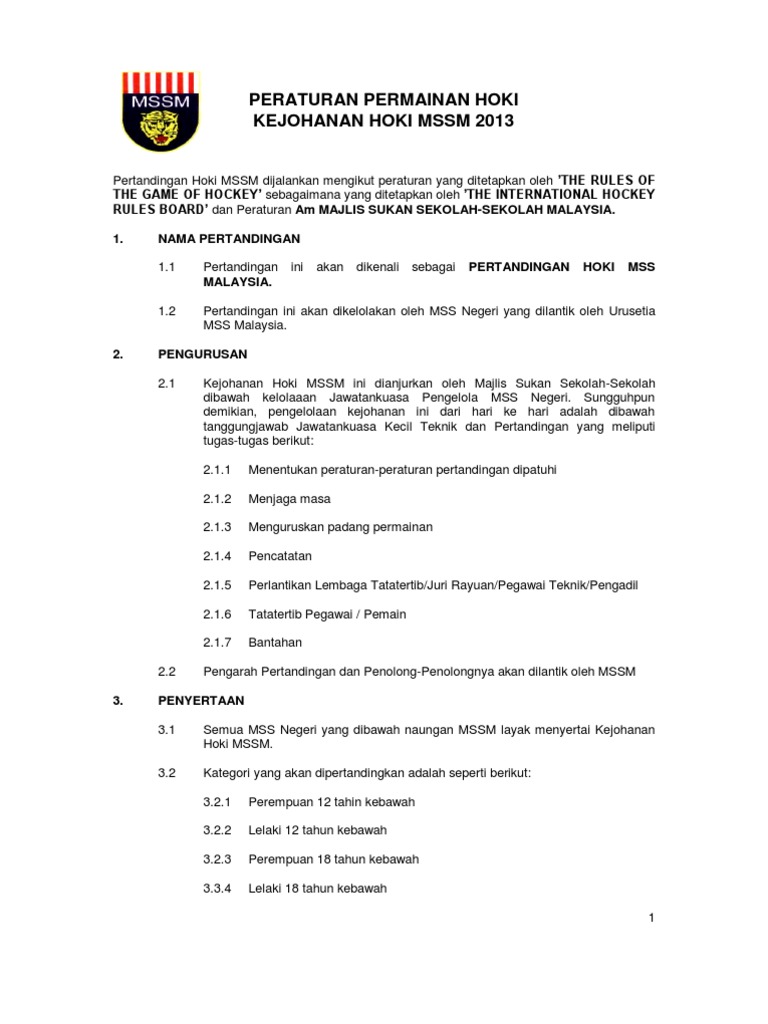 Peraturan Permainan Hoki MSSM 2013 | PDF