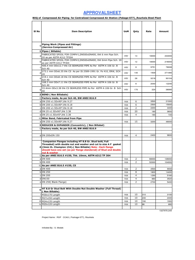 Boq For RSP Ccas Piping | PDF | Pipe (Fluid Conveyance) | Plumbing