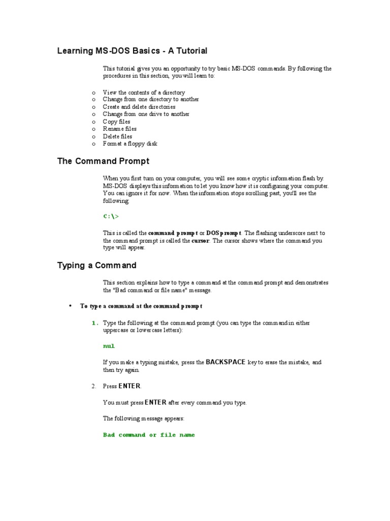 Learning MS-DOS Basics - A Tutorial | PDF | Command Line Interface ...