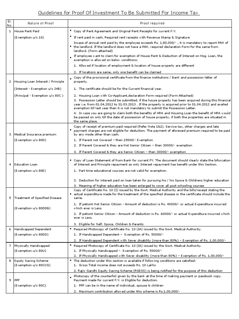 Guidelines For Investment Proof PDF | PDF | Tax Deduction | Loans
