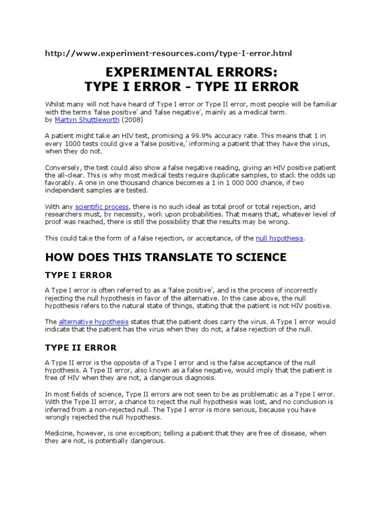 Experimental Error HTTP | PDF | Type I And Type Ii Errors | Observational Error