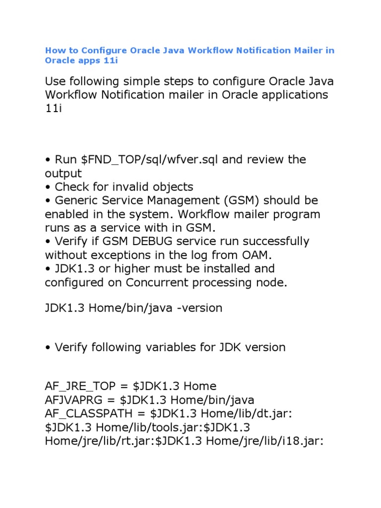 How To Configure Oracle Java Workflow Notification Mailer in Oracle Apps 11i | PDF | Software ...